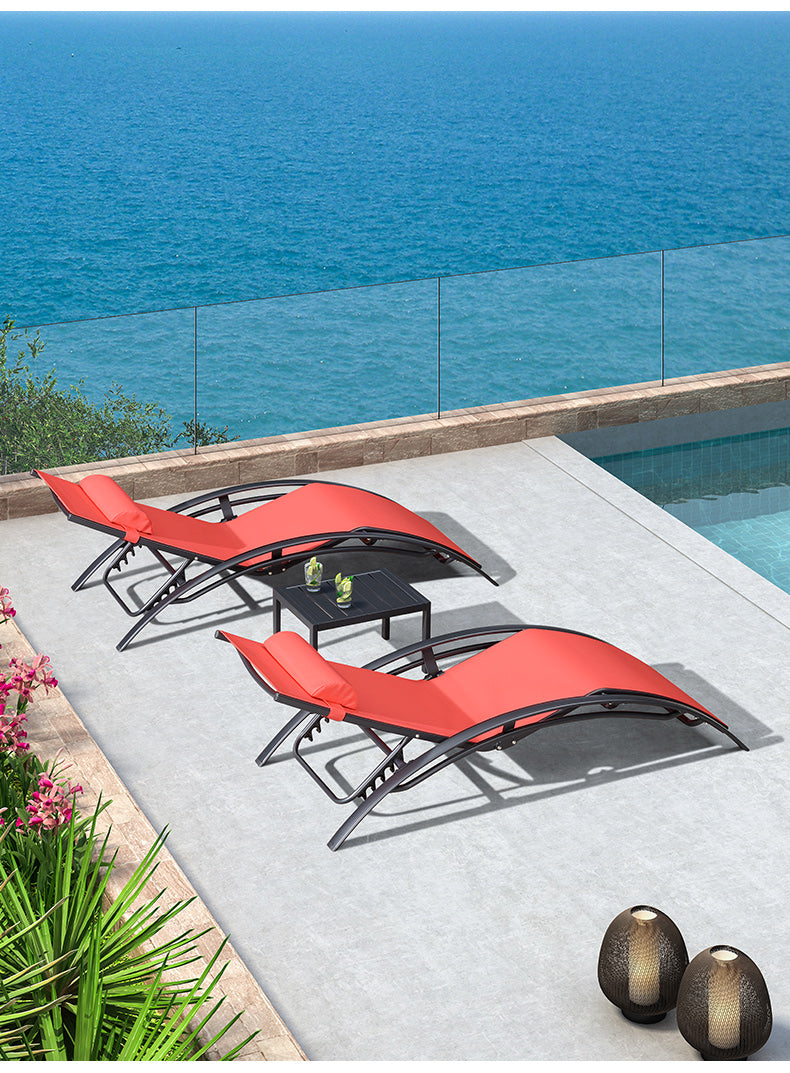 Aluminum Red Sunbed Pair Set, with Table | Hong Kong Rooftop Party